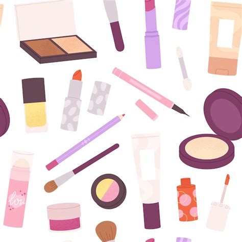 Premium Vector Cosmetics Seamless Pattern Decorative Cosmetic Elements Lipstick Eye Pencil And