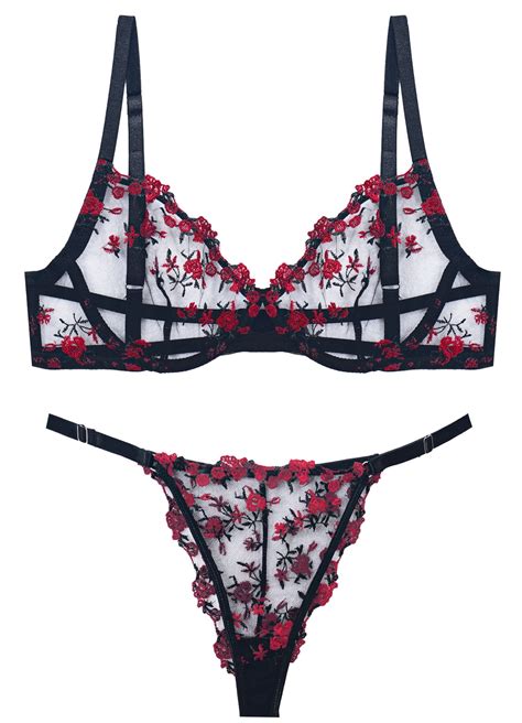 Ausing Womens Matching Underwear And Bra Lace Mesh Bralettes Set