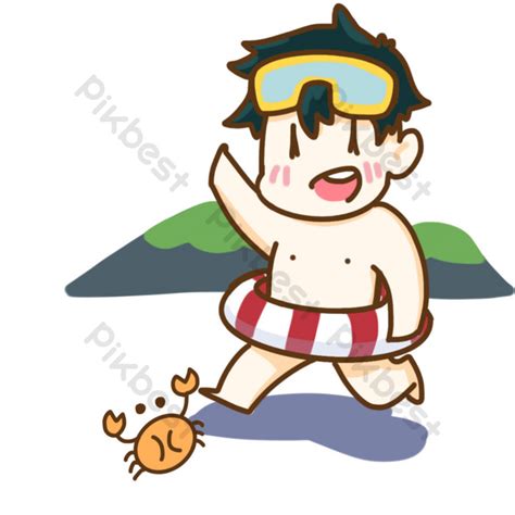 Cute Na Batang Lalaki Na Lumalangoy Sa Beach Imahe Ng Png Psd Libreng