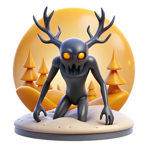 A Black Alien Figure With Glowing Eyes And Antlers Premium AI