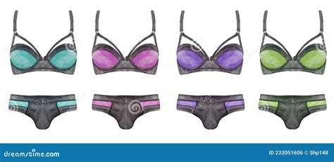 Watercolor Set Of Colorful Woman Lingerie Lace Underwear Illustration