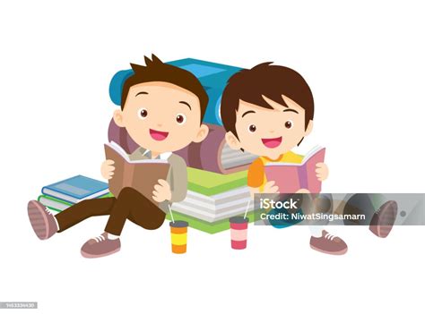 행복한 아이들이 책을 읽다 학교 개념 아이들과 책으로 돌아가기 개념에 대한 스톡 벡터 아트 및 기타 이미지 개념 교과서