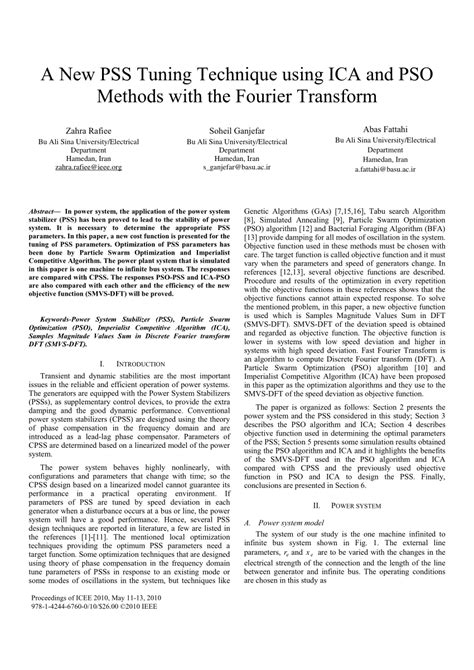 Pdf A New Pss Tuning Technique Using Ica And Pso Methods With The