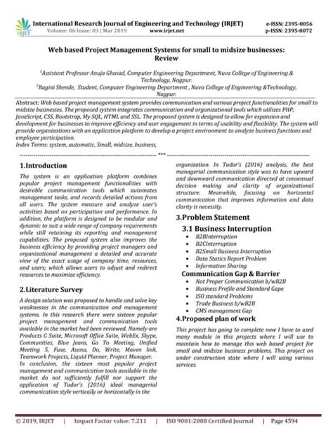 Irjet Web Based Project Management Systems For Small To Midsize Businesses Review Pdf