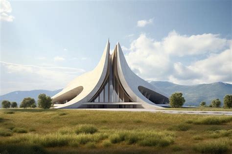 A Building With A Triangular Shape And A Large Circle Of The Top Premium AI Generated Image