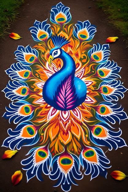 Premium Ai Image Peacock Rangoli Of Drawing That Is Drawn By Using