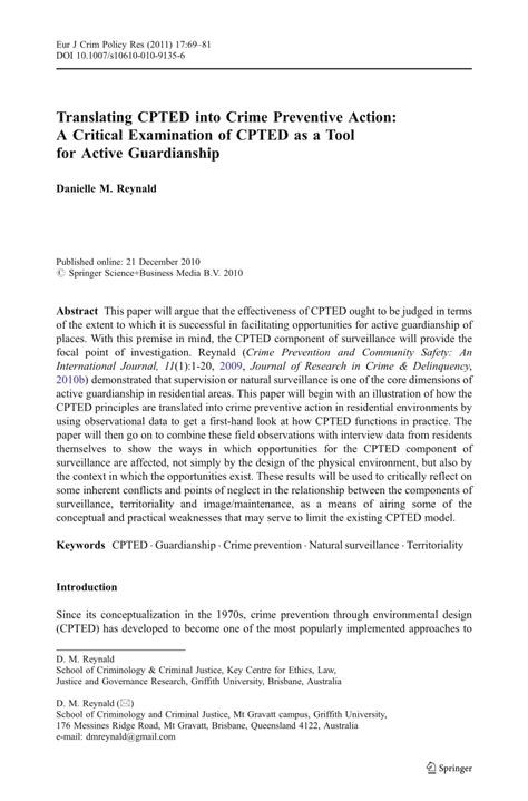 Pdf Translating Cpted Into Crime Preventive Action A Critical Examination Of Cpted As A Tool