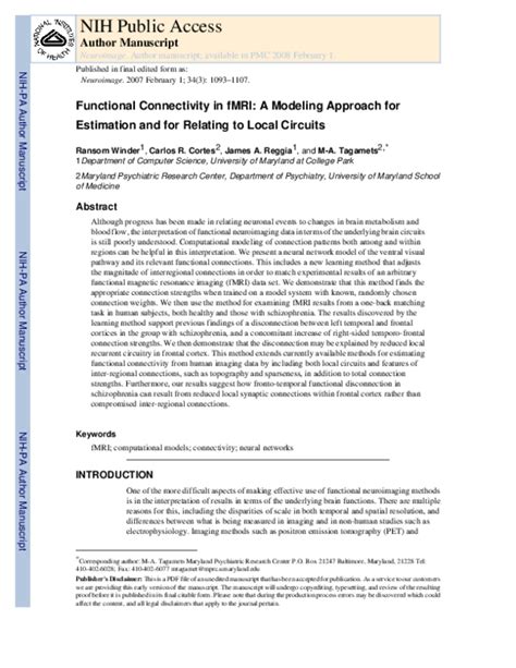 Pdf Functional Connectivity In Fmri A Modeling Approach For Estimation And For Relating To