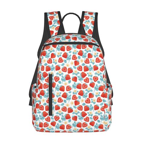 Xecao Strawberries Print Backpack For Women Men Aesthetic Lightweight
