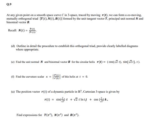 Solved At Any Given Point On A Smooth Space Curve C In Chegg