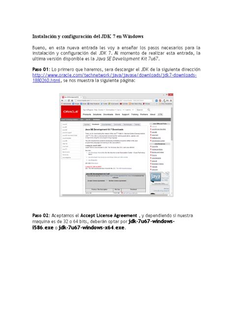Instalación Y Configuración Del Jdk 7 En Windows Pdf Java Lenguaje