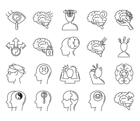 Alzheimer Disease Decrease In Mental Human Ability Icons Set Line