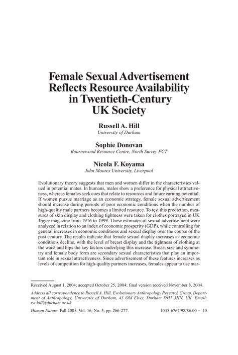 PDF Female Sexual Advertisement Reflects Resource Availability In Twentieth Century UK Society