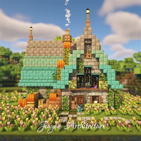 I Made A Gradient Color Medieval Roof With Lovely Pumpkin Chimney This