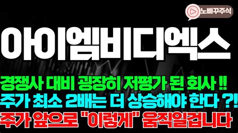 아이엠비디엑스 주가전망 경쟁사 대비 굉장히 저평가 된 회사 주가 최소 2배는 더 상승해야 한다 주가 앞으로 이렇게 움직일겁니다 Youtube