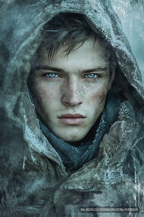 Ai创作图质感合成风 照片级写实 严酷环境 冻人 绚丽欧美 照片级写实的 超写实主义 加拿大大卫汉德作品 鄂伦春男孩 雅库特人 欧罗巴人种 坚毅的目光 哈萨克少年 俄罗斯族男孩 欧美男模