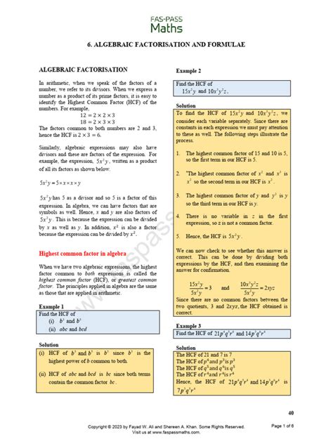 06 Factorisation And Formulae Pdf Factorization Quadratic Equation