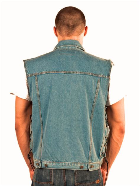 Cd D C Mens Motorcycle Heavy Biker Vest 6 Pockets Blue Size Medium Onl