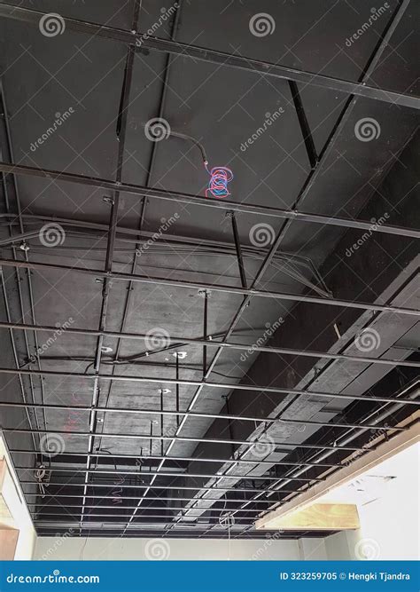 Gypsum Ceiling Framework Already Suspended Or Installed Beneath The