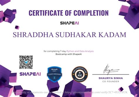 Shraddha Kadam On Linkedin Python Data Analysis Bootcamp Shapeai Community Certificate
