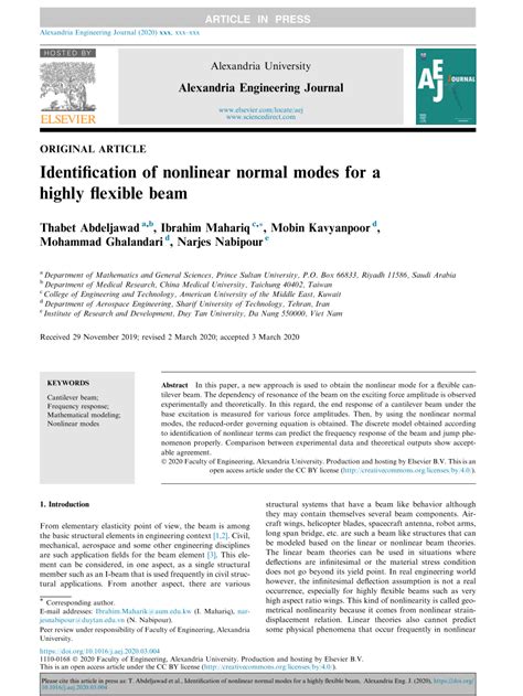 Pdf Identification Of Nonlinear Normal Modes For A Highly Flexible Beam