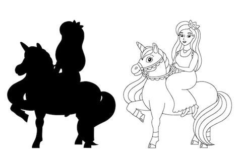 La Princesse Chevauche Une Licorne Silhouette Noire élément De
