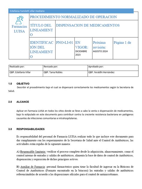 Procedimientos Normalizados de Operacion | Descargar gratis PDF | Farmacia | Farmacéutico