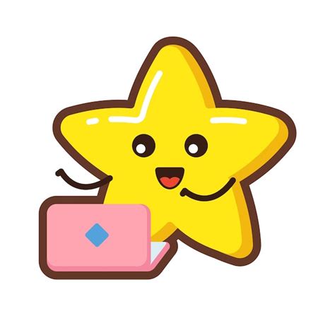 Cartoon Star Figur Mit Laptop Vektor Illustration Premium Vektor