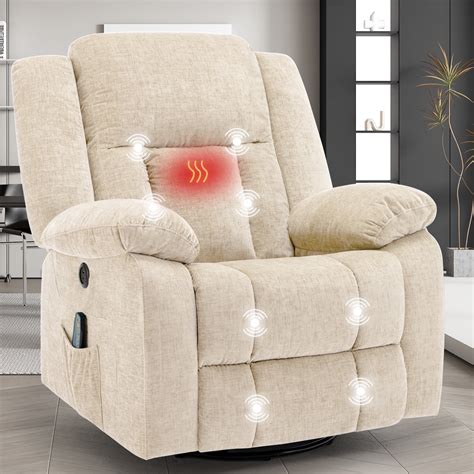Korser Massage Swivel Rocker Recliner Chair Khaki Chenille