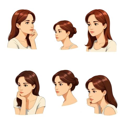 Girl Thinking Vector Set White Background Isolated Premium Ai