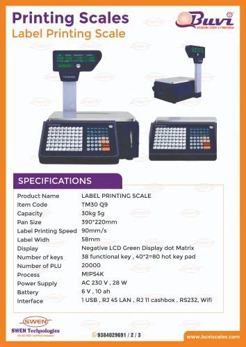 Label Printing Weighing Scale At Best Price In Coimbatore By Swen