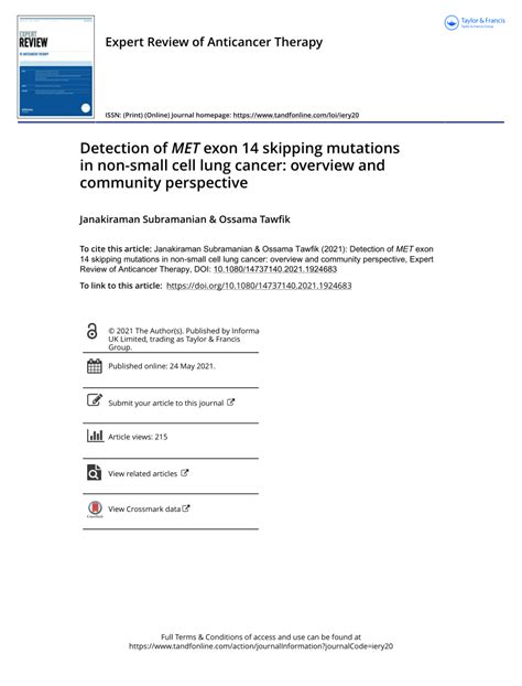 Pdf Detection Of Met Exon 14 Skipping Mutations In Non Small Cell