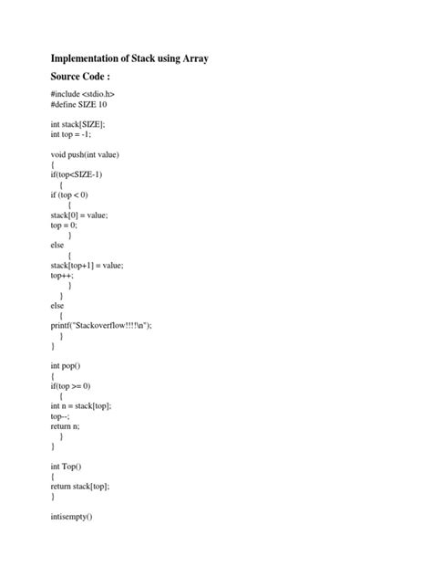 implementation of stack using array source code pdf