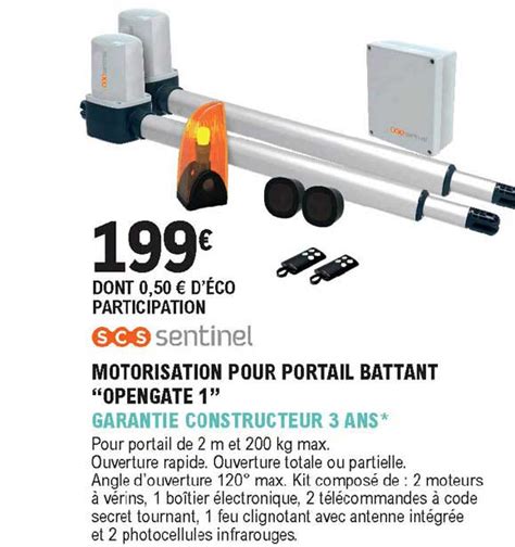 Offre Kit Automatisme Portail Battant Motorisation à Vérins Scs