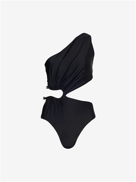 Self Portrait Asymmetric Neck Cut Out Swimsuit In Black Endource