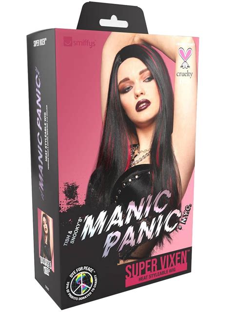 Long Black And Red Costume Wig Womens Super Vixen Manic Panic Wig