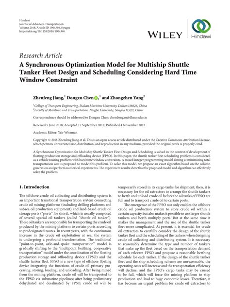 Pdf A Synchronous Optimization Model For Multiship Shuttle Tanker Fleet Design And Scheduling