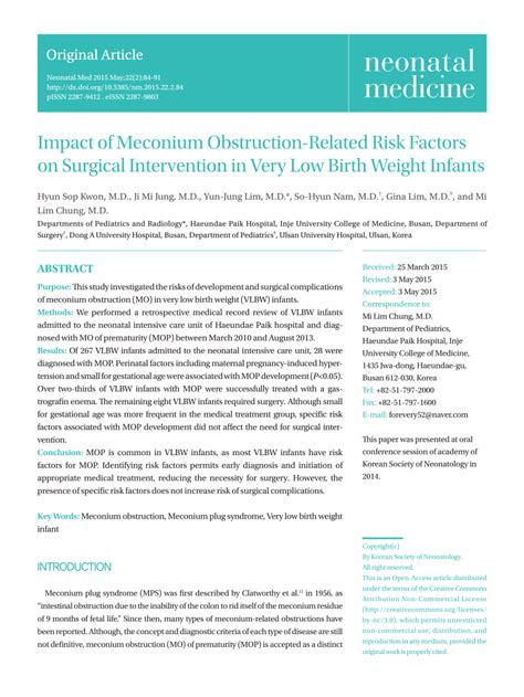 PDF Erratum Impact Of Meconium Obstruction Related Risk Factors On Surgical Intervention In