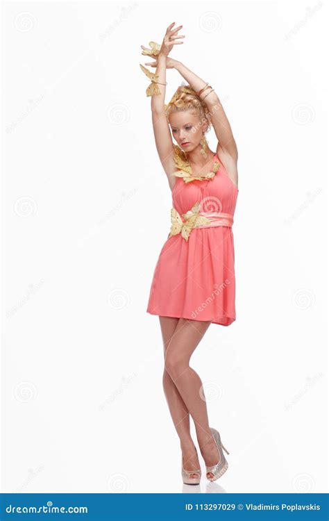 Blond Female In Pink Dress Stock Image Image Of Isolated 113297029
