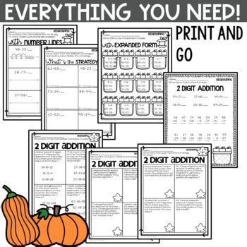 Digit Addition With And Without Regrouping Fall BUNDLE TpT