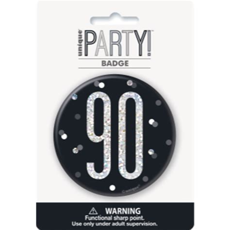 Partymart 90th 3 Glitz Black 90th Birthday Badge
