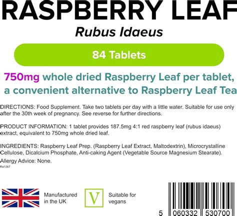Lindens Raspberry Leaf 750mg Tablets 84 Pack 6 Weeks Supply For