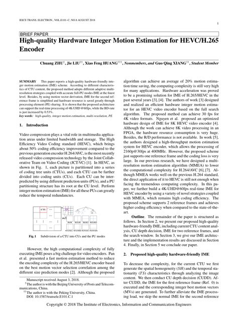 Pdf High Quality Hardware Integer Motion Estimation For Hevch265