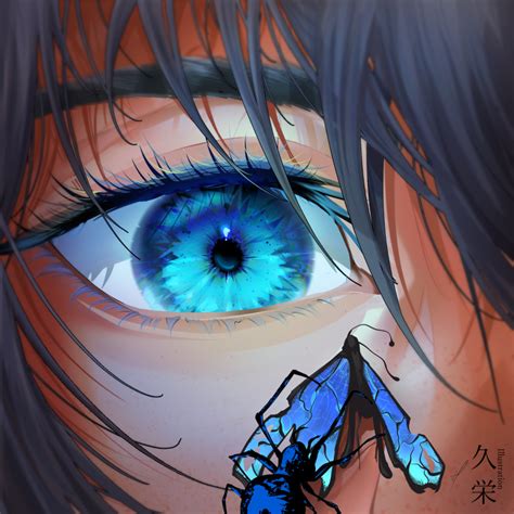 Safebooru 1boy Artist Name Black Hair Blue Eyes Bug Butterfly Eye