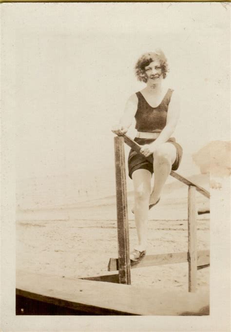 Original Vintage 1920s Flapper Girl On Beach Swimsuit Photograph 25x3