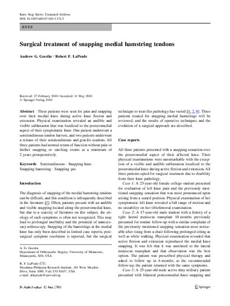 Surgical Treatment Of Snapping Medial Hamstring Tendons
