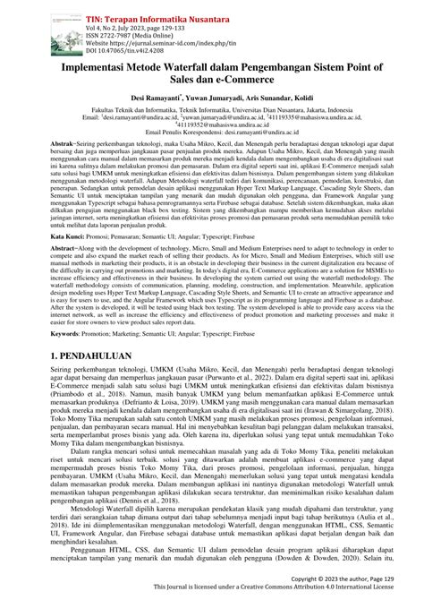Pdf Implementasi Metode Waterfall Dalam Pengembangan Sistem Point Of Sales Dan E Commerce