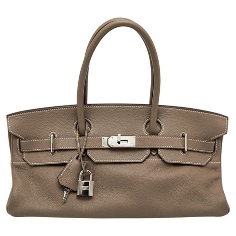 Hermes Etoupe Togo Leather Palladium Finished Shoulder Birkin  42