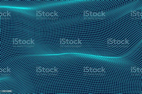 기술 추상 3d 미래 배경 굽힘과 파도 사이보그 그리드 파란색 사이버 기술 검은색 격리 된 배경에 스톡 벡터 그림 초현대적에