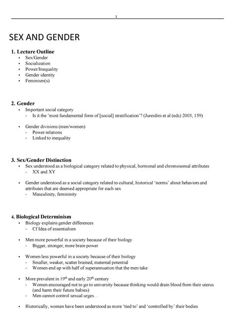 Sex Gender And Power SEX AND GENDER 1 Lecture Outline Sex Gender Socialization Studocu